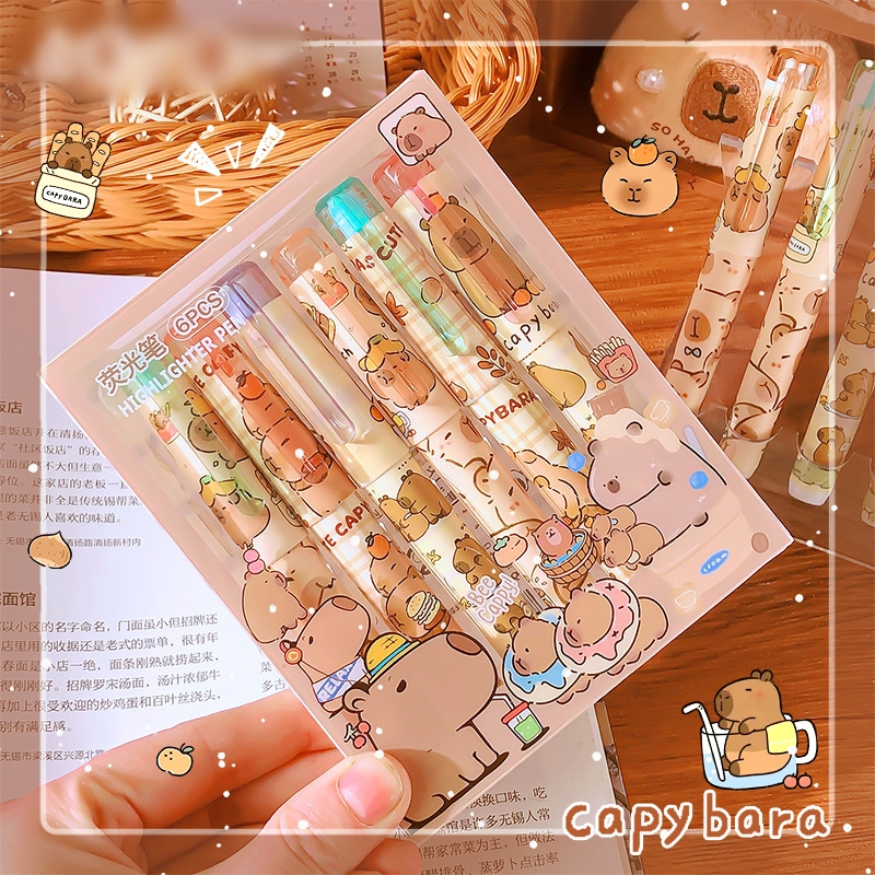 Capybara Kawaii Highlighters (6 Color Set) | Chasing Unicorns