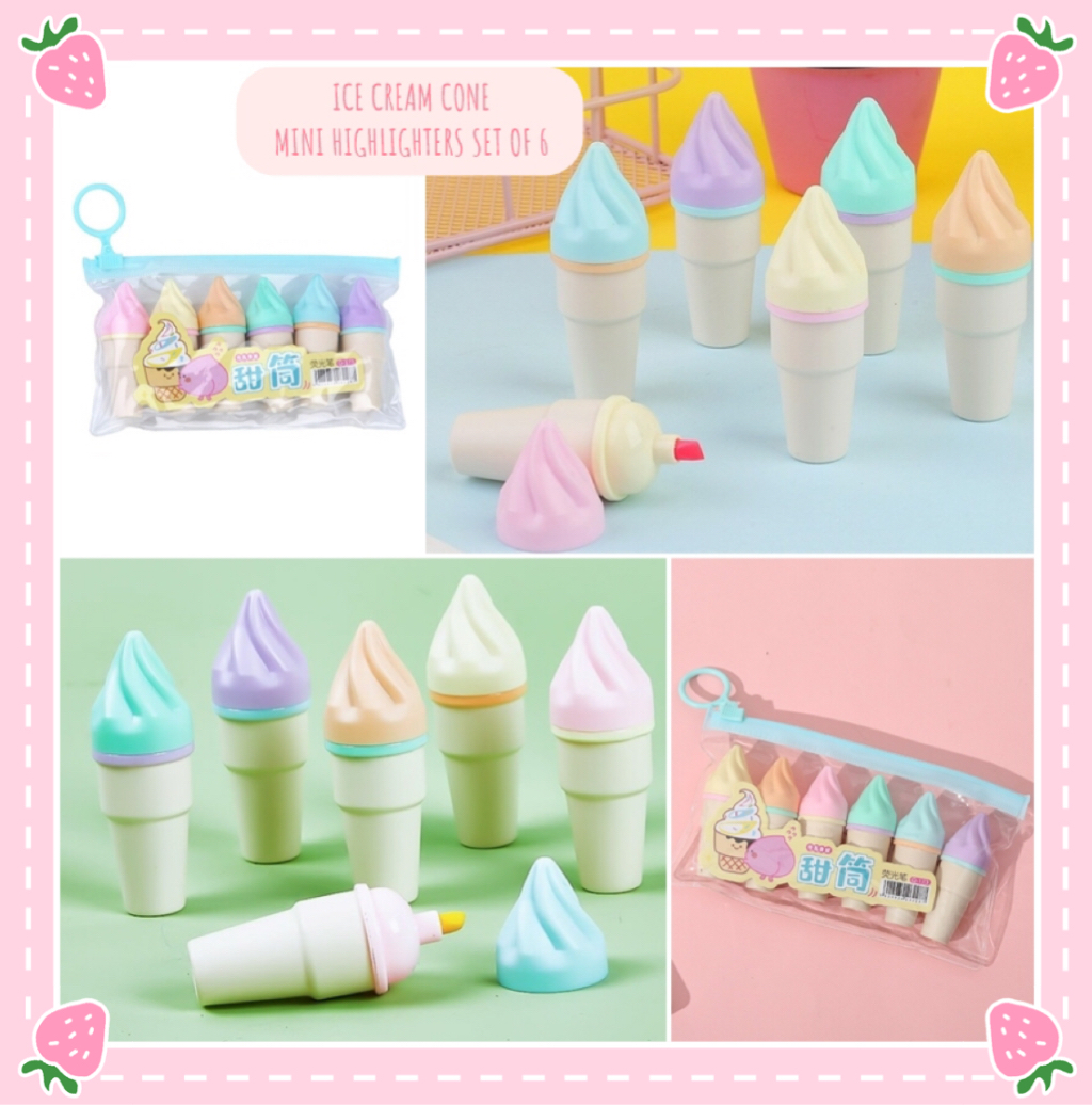 Mini Highlighter Pack of 6 - Ice Cream Cone | Chasing Unicorns